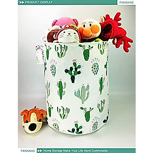 FANKANG Storage Bins Nursery Hamper Canvas Laundry Basket Foldable with Waterproof PE Coating Large Storage Baskets Gift Baskets for Kids Boys and Girls, Office, Bedroom, Clothes,Toys (Cactus)