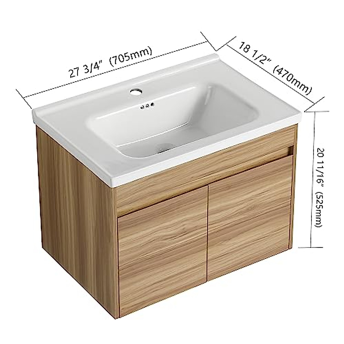 Sybrioka Floating Bathroom Vanity with Ceramic Sink, 28 Inch Modern Vanity Cabinet Wall Mounted, Bath Storage Cabinet Vanity Set with Wood Door