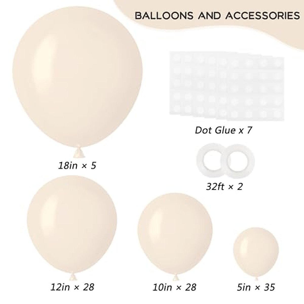 RUBFAC 96pcs Sand White Balloons Different Sizes 18 12 10 5 Inches for Garland Arch, Premium White Latex Balloons for Birthday Party Graduation Wedding Anniversary Baby Shower Party Decoration