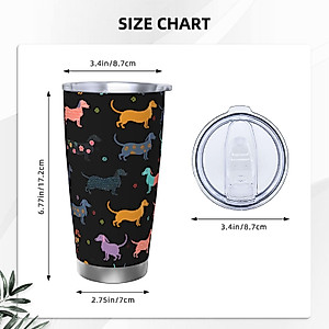 Groamaup 20oz Dachshund Puppy Dog Stainless Steel Insulated Tumbler with Lid and 3pcs Straw Sets, Black Cartoon Car Cup for Cold and Hot Drinks, Coffee Mug for Travel Office and Home Use