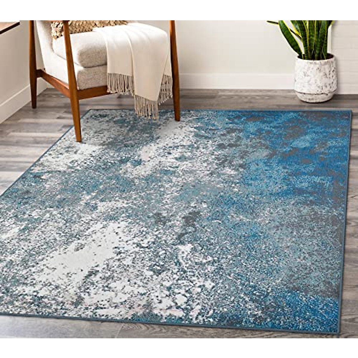 LUXE WEAVERS Modern Abstract Coastal Gray Blue 5x7 Area Rug, Stain Resistant Living Room Carpet