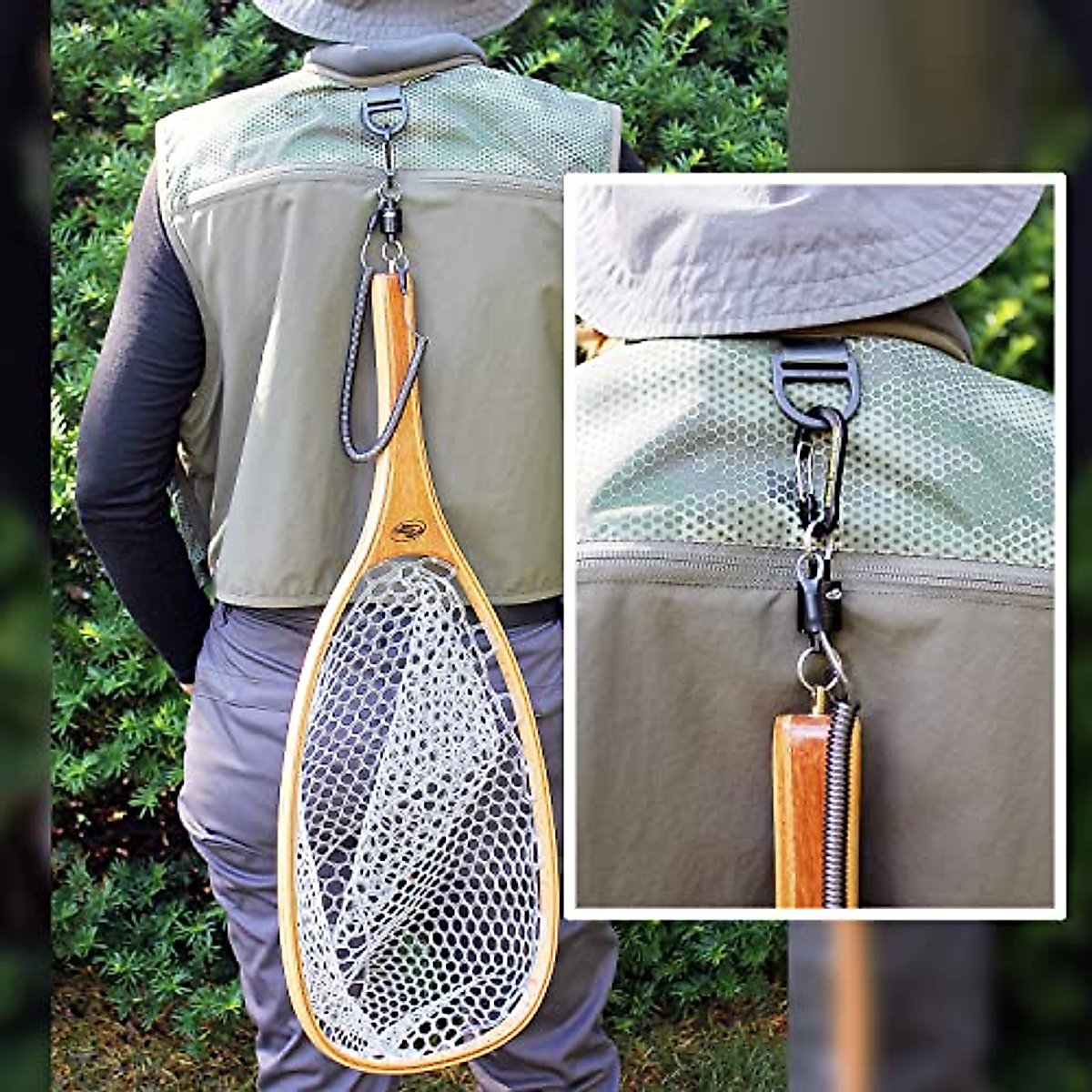SF Fly Fishing Landing Soft Rubber Mesh Trout Catch and Release Net with Black Magnetic Net Release Combo Kit (Clear A Combo Small Holes)