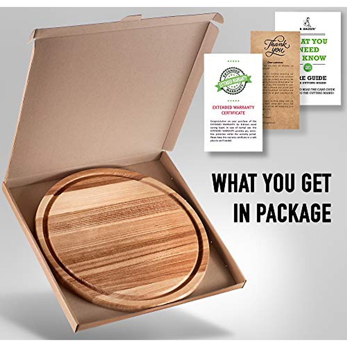 B.Brown Wood Round Cutting Board 13.5 inches Medium Cutting Board