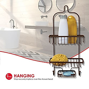 Home Basics Bronze Heavyweight 2-Tier Shower Caddy | Over the Shower head with Rubber Collar | Maximize Storage | 2 Shelves | 2 Hooks