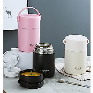 Mr.Dakai Thermal Soup Container for hot food, Insulated Lunch Container Hot Food Jar Stainless Steel Vacuum Bento Lunch Box with Folding Spoon/Bag for Office Picnic Travel Outdoors - 27oz Black