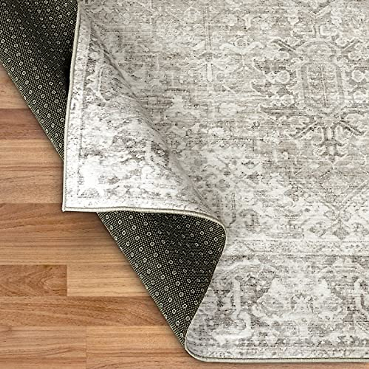 ReaLife Machine Washable Rug - Stain Resistant, Non-Shed - Eco-Friendly, Non-Slip, Family & Pet Friendly - Made from Premium Recycled Fibers - Vintage Distressed Traditional - Beige Ivory, 2'6" x 8'
