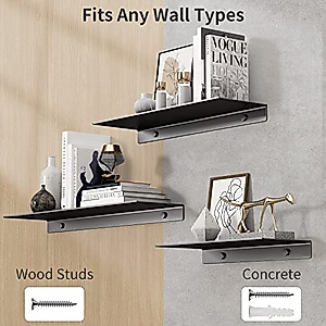 Black Floating Shelves for Wall Storage, Metal Wall Shelves for Living Room, Bathroom, Kitchen, 12” Small Display Shelves for Collectibles(2 PCS)