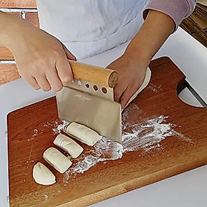 ALLTOP Dough Bench Scraper/Cutter/Chopper Stainless Steel Blade with Herb Stripper,Multipurpose Kitchen Pastry Tool with Scale Ruler - Leaf Remover - 1 Pack