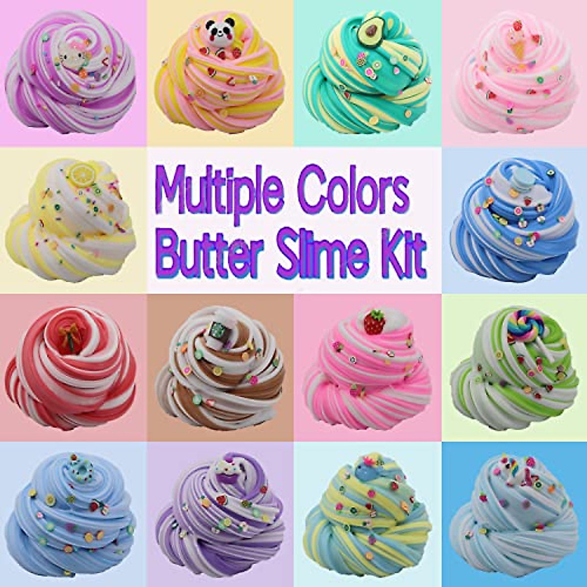 FJAZUFSA 14 Pack Dual Colors Butter Slime Kit, Soft & Non-Sticky,Birthday Gifts for Girl and Boys, Easter Party Favors or Christmas Stocking fillers