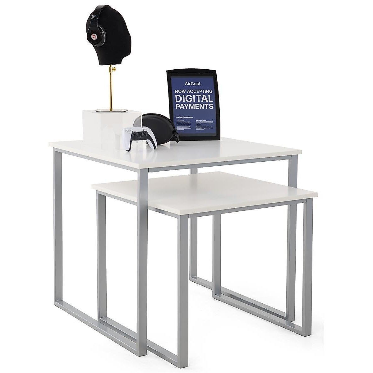 Displays2go Square Nesting Tables, Set of 2 Sizes - White