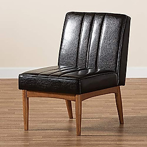 Baxton Studio Daymond Mid-Century Modern Dark Brown Faux Leather Upholstered and Walnut Brown Finished Wood Dining Chair