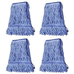 GRAREND Mop Head Replacement for Heavy Duty Commercial Mops for Floor Cleaning, Wet Industrial Blue Cotton Looped End String Head Refill (Pack of 4)