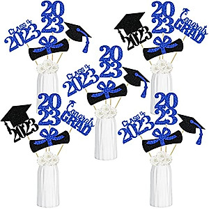 Blue Glitter Graduation Party Centerpieces for Tables 2023 Graduation Party Centerpiece Sticks Blue, Class of 2023 Centerpiece Sticks Graduation Table Toppers 2023 for Blue Graduation Table Decorations - 24Pcs