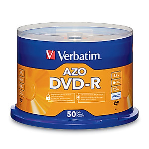 Verbatim DVD-R 4.7GB 16x AZO Recordable Media Disc - 50 Disc Spindle & CD/DVD Paper Sleeves-with Clear Window 100pk