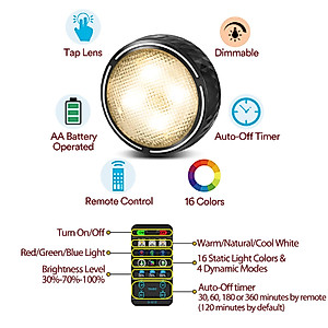 LED Puck Lights with Remote Control, Battery Operated Wireless Closet Lights, Under Cabinet Lighting Stick on Tap Push Lights, Color Changing Under Counter Lights for Kitchen, 6 Pack - Black