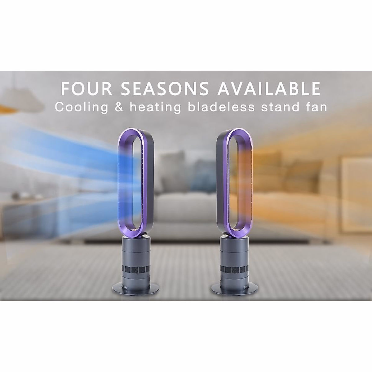 HealSmart 32-inch Space Heater Bladeless Tower Fan, Heater & Fan Combo, 9H Timer 10 Speeds with Remote Control, Air Circulator Fan for Home Air Conditioner, Purple
