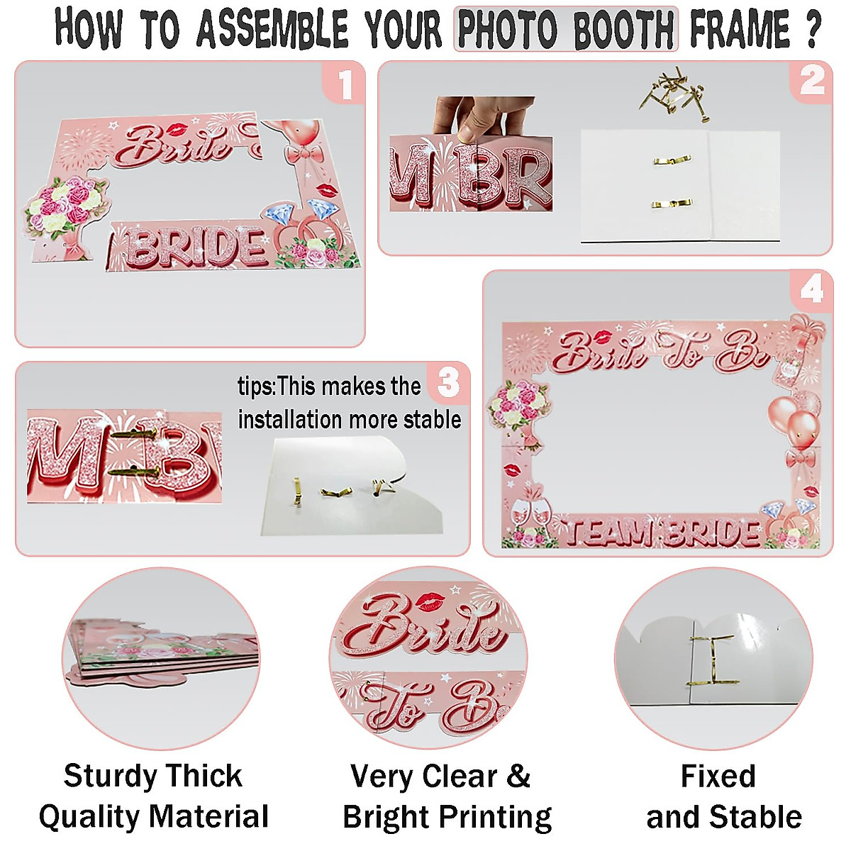 Bridal Shower Photo Booth Props, Shiny Bachelorette Party Decorations Giant Bride to Be Selfie Frame, Wedding Photo Booth Props, Rose Gold Bachelorette Party Supplies