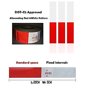 WONDER POINT 2" X 164FT DOT-C2 Reflective Tape -6" Red x 6" White Waterproof Reflector Conspicuity Tape - Safety Sticker Strips for Trailers, Cars, Trucks, Warning Tape Automative Accessories