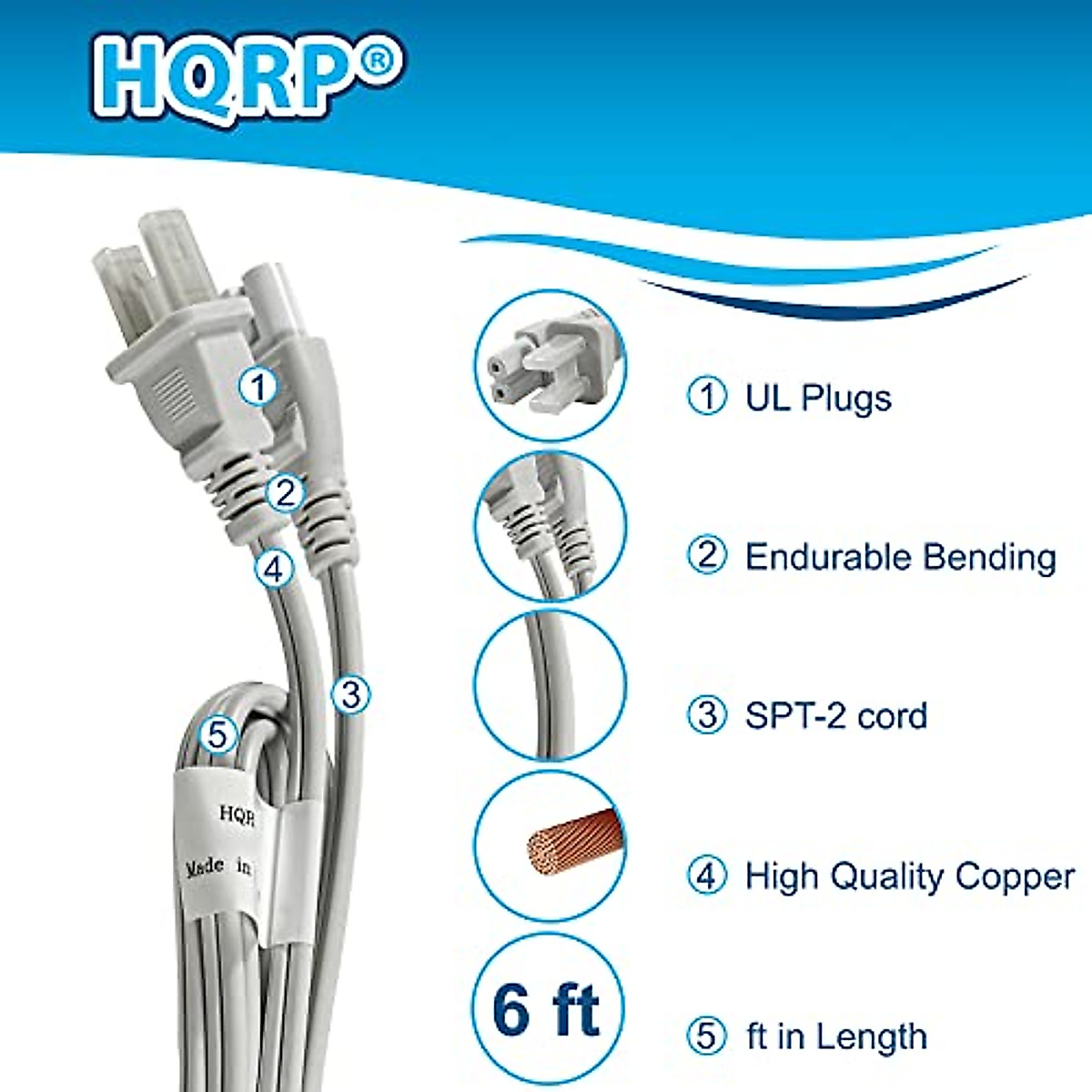 HQRP AC Power Cord Compatible with Bose Wave Radio III Mains Cable, White