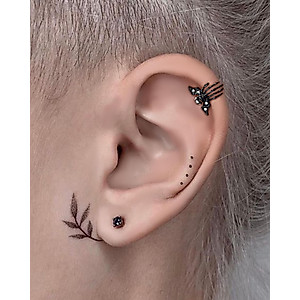 COCHARM 16g Black Bat Helix Earring Stud Halloween Bat Cartilage Piercing Bat Wing Cartilage Earrings 6mm Vampire Skeleton Hand Helix Jewelry for Women Man