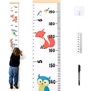 Mulaibdin Growth Chart for Kids, Canvas Height Chart for Kids Room Decor, Removable Animal Wall Ruler, Portable Height Measurement Ruler Nursery Decor for Boys Girls Playroom Decoration