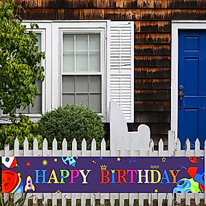 Space Happy Birthday Banner,happy birthday outdoor banner,Space Theme Banner,Outer Space Birthday Party Supplies Happy Birthday Yard Sign Backdrop Background for Indoor Outdoor Decorations 9.8x1.6ft