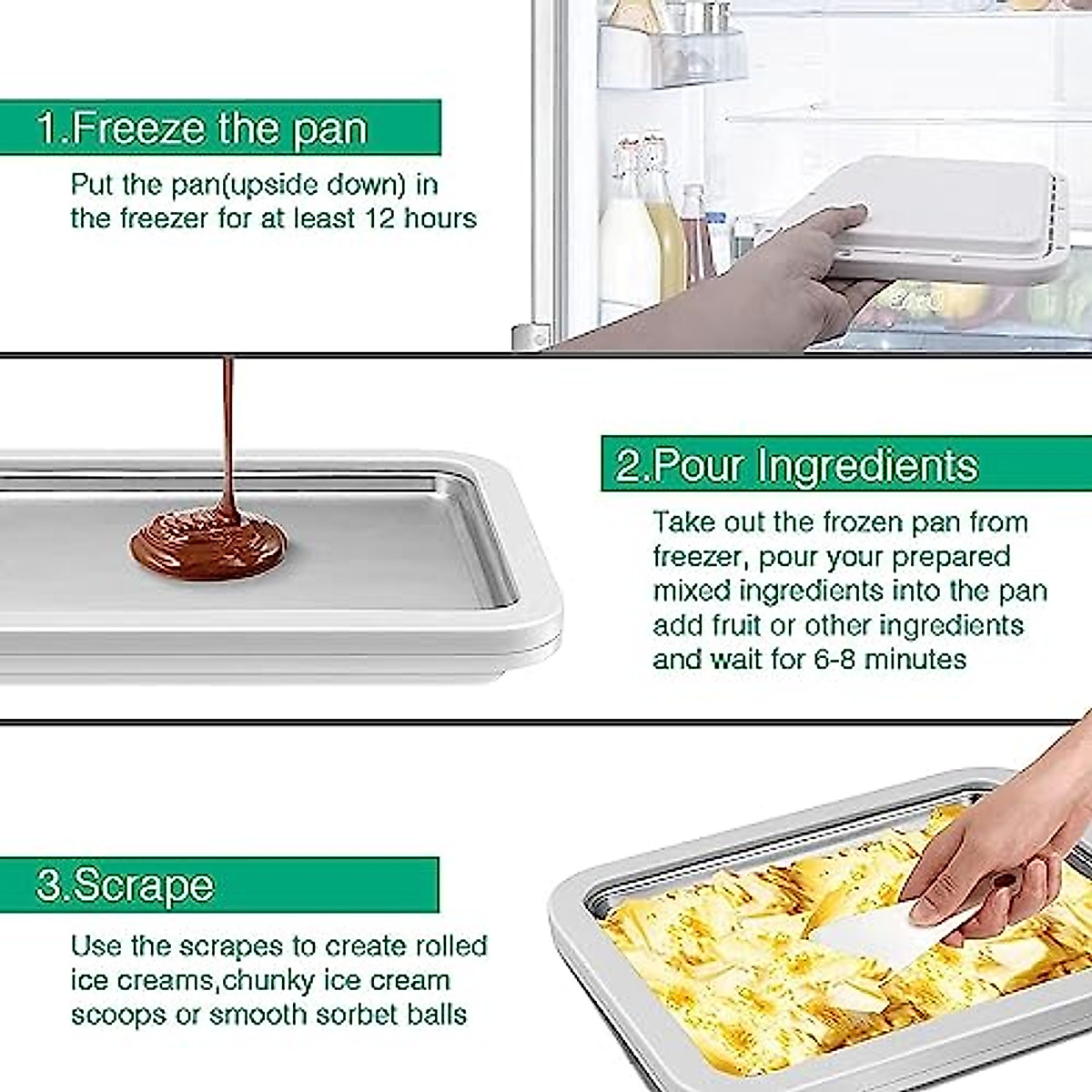 Roller Ice Cream Maker - Stainless Steel - 10 * 8 inch Family Large Size, DIY Soft Serve Machine for Homemade Ice Cream, Frozen Yogurt, Rolled Ice Cream