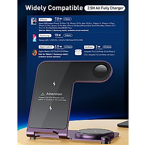 3 in 1 Charging Station Apple Purple - Mlfsaier 𝐀𝐥𝐮𝐦𝐢𝐧𝐮𝐦 𝐀𝐥𝐥𝐨𝐲 Multiple Fast Wireless Charger Stand for Apple Watch & Airpods iPhone 15 14 13 12 11 Pro X Max XS XR 8 7 Plus Nightstand