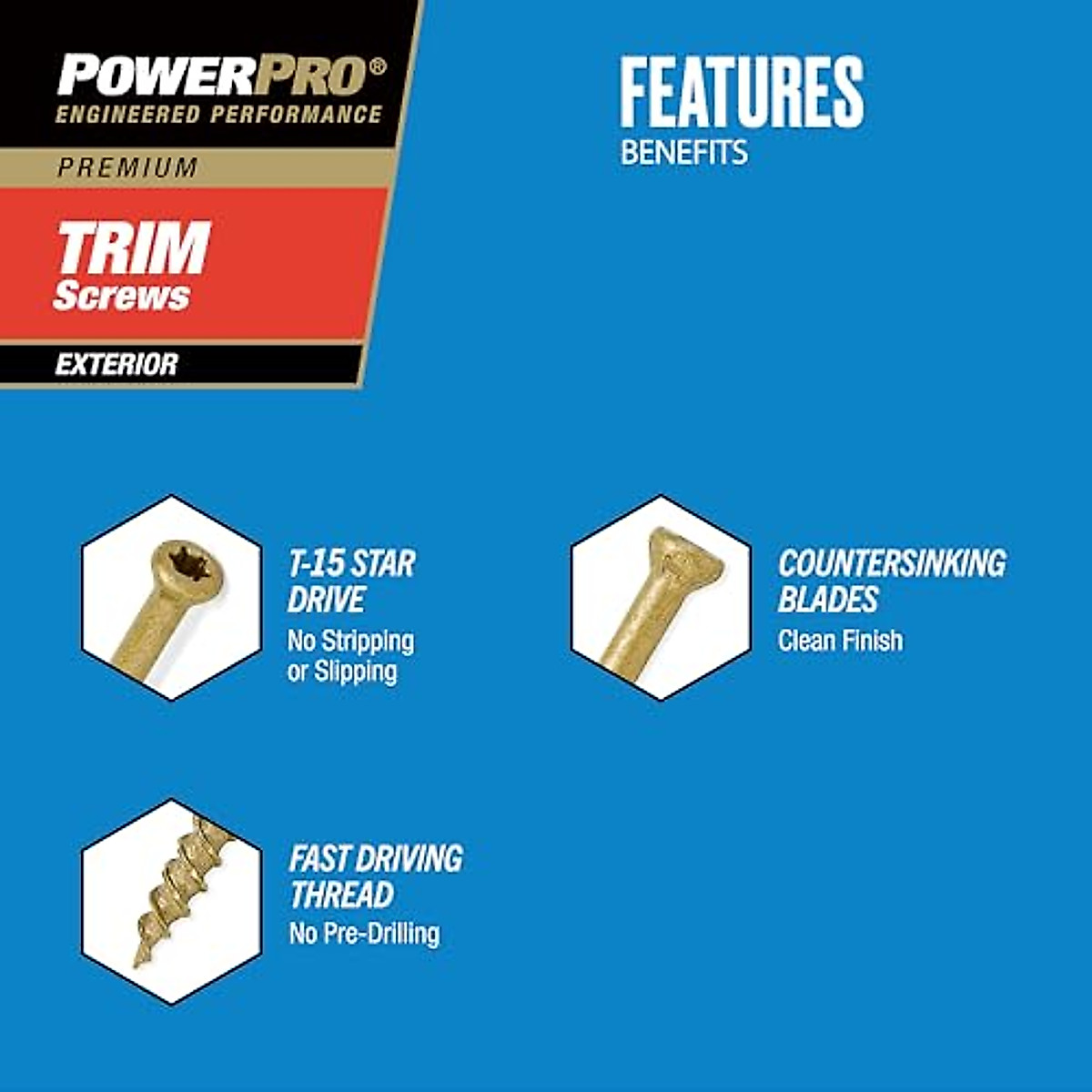 Power Pro Premium Exterior Trim Screws (#8 x 1-5/8") - 1lb Box