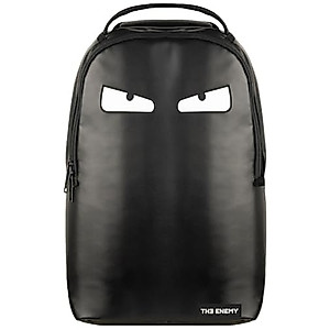 The Enemy Special Ops Backpack, Unisex Eco PU Leather Backpack with Exclusive Blackout Zippers, Black, One Size