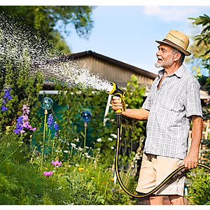 Adimos Hybrid Garden Hose 100 ft x 5/8", Heavy Duty Flexible Lightweight Water Hose 100ft with 10 Function Sprayer Nozzle, 3/4'' Solid Brass Fittings, Ultra Durable, All-weather