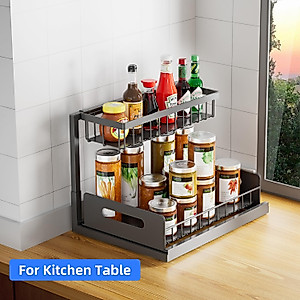 Lxmons 2-Tier Under Sink Slide Out Organizer, 2 Pack Pull Out Cabinet Storage Shelf with Sliding Storage Wire Basket Drawer for Bathroom Kitchen, Countertop or Pantry Storage shelf, Black