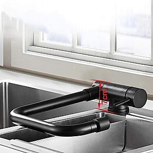 Folding Kitchen Faucets Folding Kitchen Faucet with Inner Opening Window Hot and Cold Rotating Stainless Steel Kitchen Faucet Suitable for Kitchen Sink-Black-B (Color : Black-a)