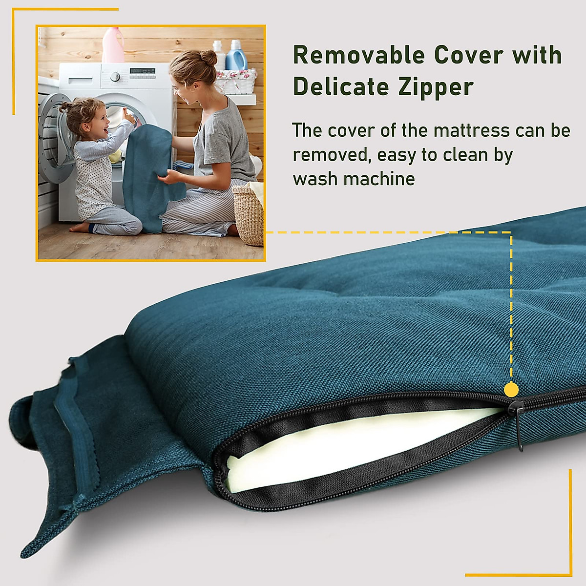 MAXYOYO Roll Up Mattress Sleeping Mat, Floor Futon Mattress for Outdoor Indoor, Upgraded Portable and Foldable Mattress, Bluestone Twin Mattress, 75x36 Inch