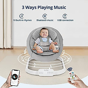 Bioby Baby Swing for Infants with 5 Speed Unique U-Shaped Motions, Portable Baby Bouncer with 3 Seat Positions & USB Charging for Indoor and Outdoor, Bluetooth Baby Swing for 5-20 lb, 0-10Months