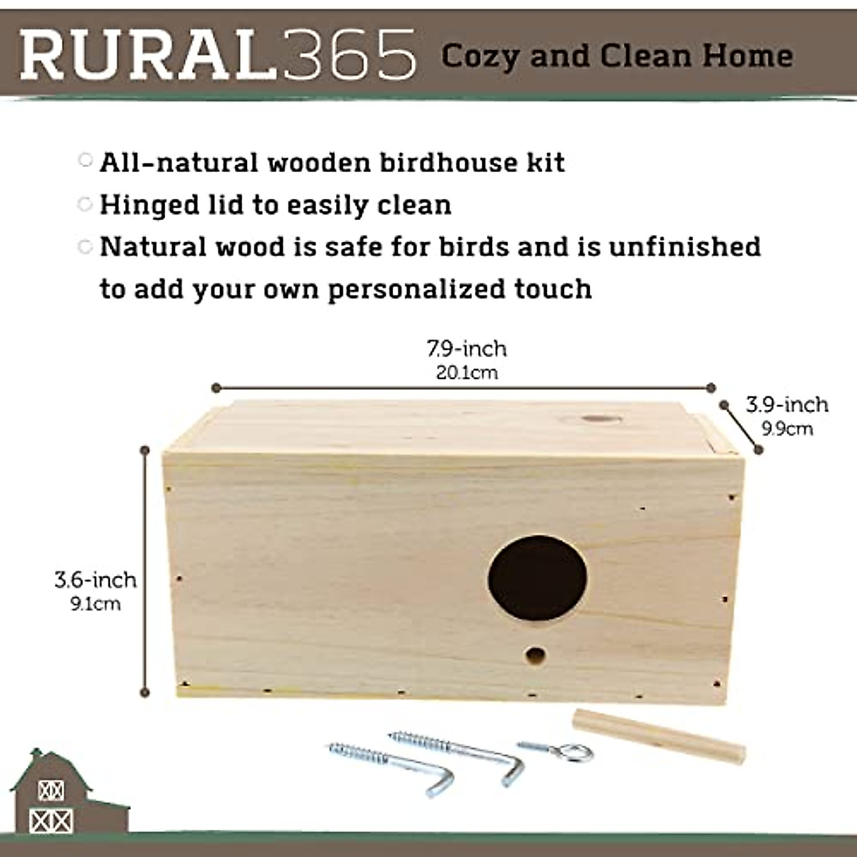 Rural365 Bird Nesting Boxes for Cages - Small 7.9 x 3.9 x 3.6in Wooden Bird House Breeder Bird Box Fit Swallow and Finch