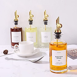 Molimoli Coffee Syrup Dispenser for Coffee Bar | Olive Oil Dispenser Bottle | Glass Syrup Bottle w. Pump | Glass Olive Oil Bottle - 2 Oil Bottles 350ml & 2 Syrup Bottles 500ml Gold