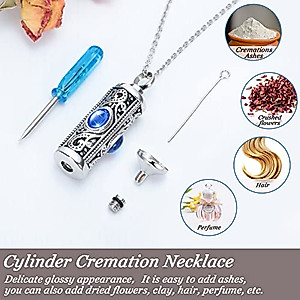 8 Pieces Cylinder Urn Necklace for Ashes Cremation Urn Pendant Necklaces Keepsake Necklace for Ashes Charm Stainless Steel Crystal Cremation Necklace PET Memorial Jewelry with Funnels for Men