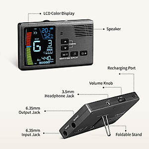 POGOLAB Metronome Tuner, 5 in 1 Rechargeable Digital Metronome Tuner Tone Generator Temperature Humidity with Clip Pickup for Guitar, Bass, Violin, Ukulele, Chromatic for All Instruments