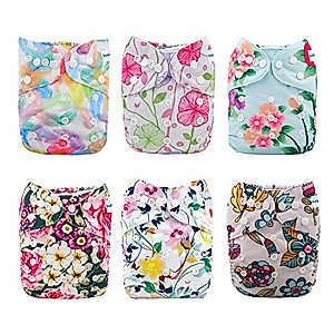 babygoal Reusable Cloth Diapers for Baby Girls, One Size Adjustable Washable Pocket Nappy Covers 6 Pack+ 6pcs Microfiber Inserts+4pcs Bamboo Inserts 6FG27