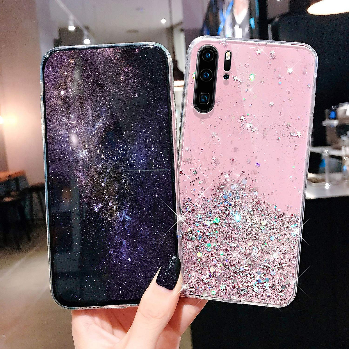 Case for Huawei P30 Pro Glitter Case,Clear Bling Glitter Slim TPU Rubber Gel Skin Stars Space Case Cover Sparkle Shiny Crystal Phone Cover Bumper Case for Huawei P30 Pro Case for Girl Women,Pink