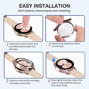 Tensea [2Pack for Samsung Galaxy Watch FE 2024/5 2022/4 2021 Screen Protector Case 40mm Accessories, Protective Face Cover Built-in Tempered Glass Film Bumper Case (40mm, Pink Gold)