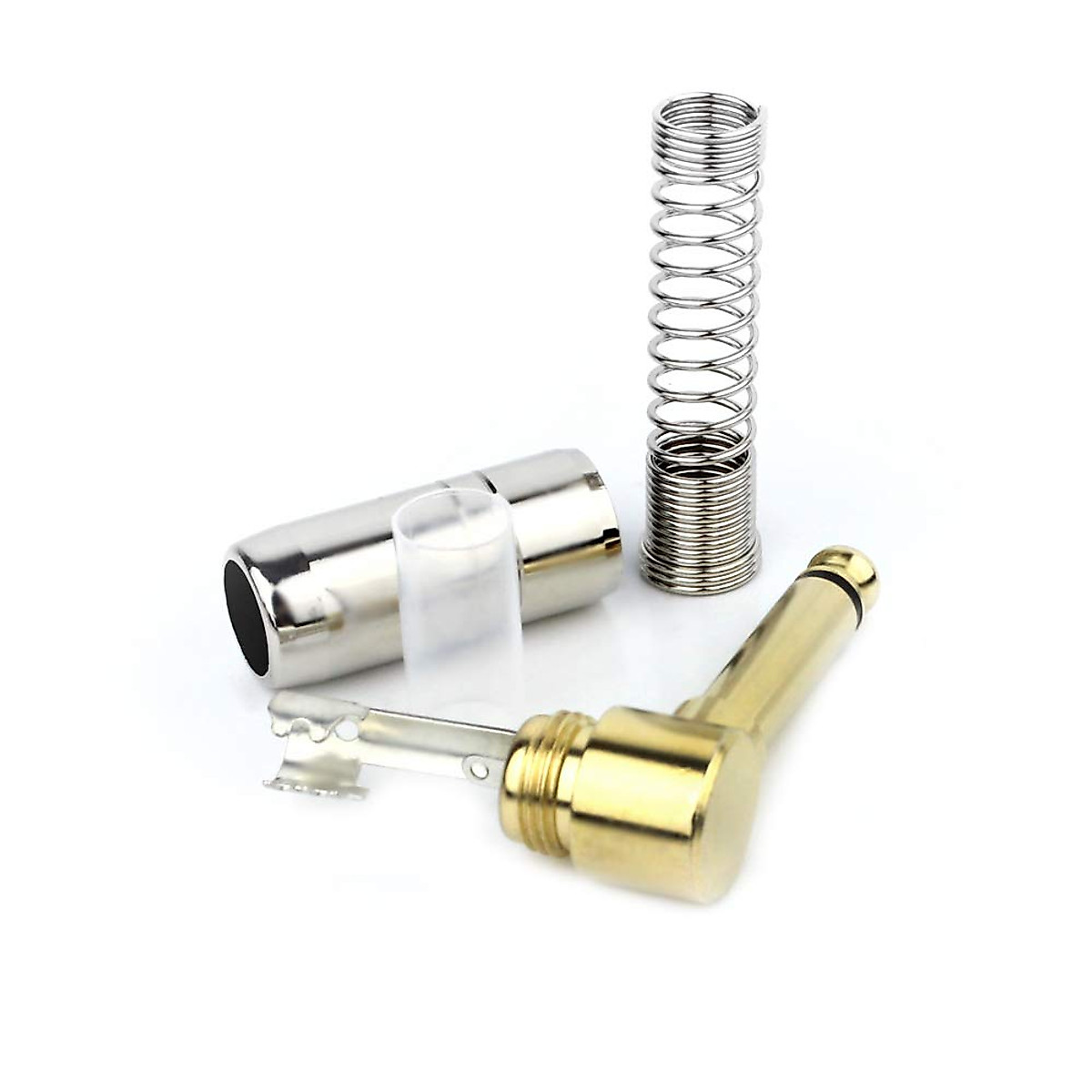 1/4" Audio Plugs 6.35 mm Plug TS Male 1/4'' Solder Type Mono Plug Right Angle Heavy Duty Connector with Buffered Spring for DJ Mixer Speaker Guitar, Phono Patch Cable Microphone Cables (5P)