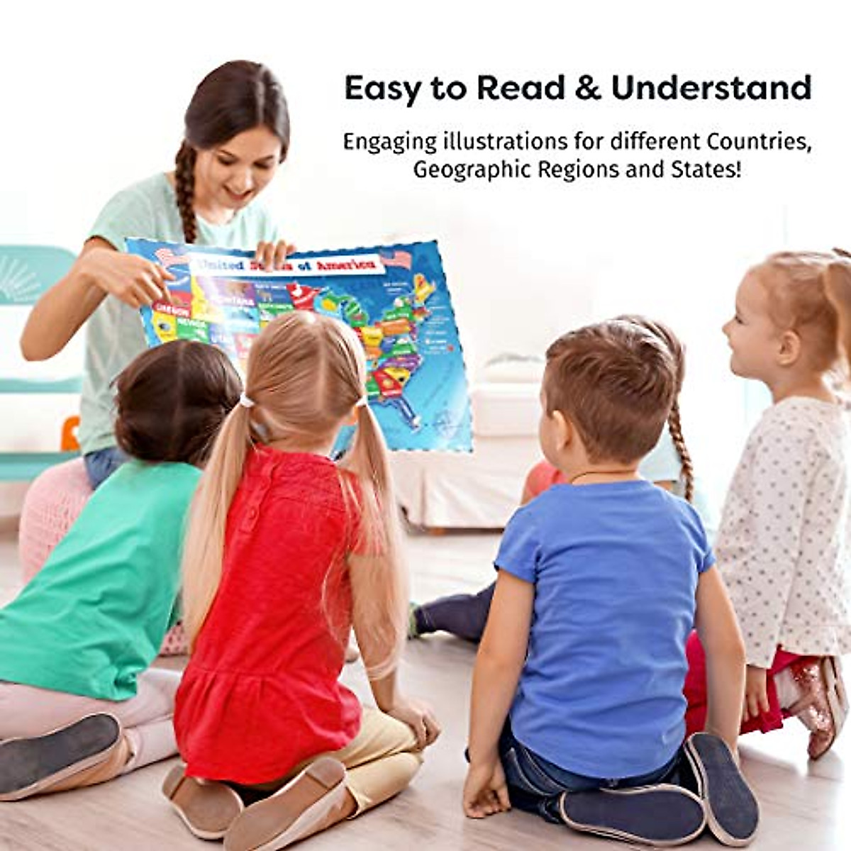 United States & World Map Poster for Kids - 2 Pc - 24 x 18 Inch Waterproof USA & Map of the World Poster - Kids US Maps for Wall Posters for Learning, Classroom, Education, Back to School Resources
