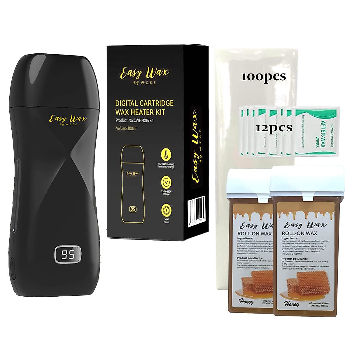 Easy Wax Portable Roll On Wax Kit for Hair Removal - Warmer with Soft Wax, Waxing Strips, and Travel-Friendly Design for Women