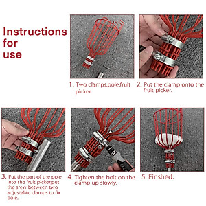 DIIG Fruit Picker, 5.5 Foot Fruit Picker Tool with Stainless Steel Connecting Pole, Fruit Picking Equipment for Getting Fruits Lemons Apples Guavas Avocados Pears Mangoes Oranges