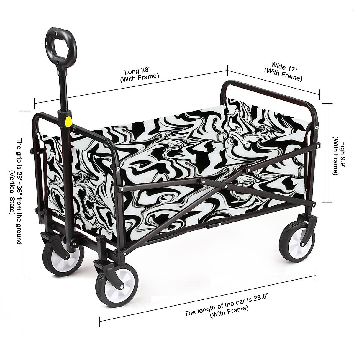 Outdoor Collapsible Wagon Black White Zebra Camping Shopping Garden Cart Heavy Duty Wagon Adjustable Portable Utility Folding Wagon with Wheels