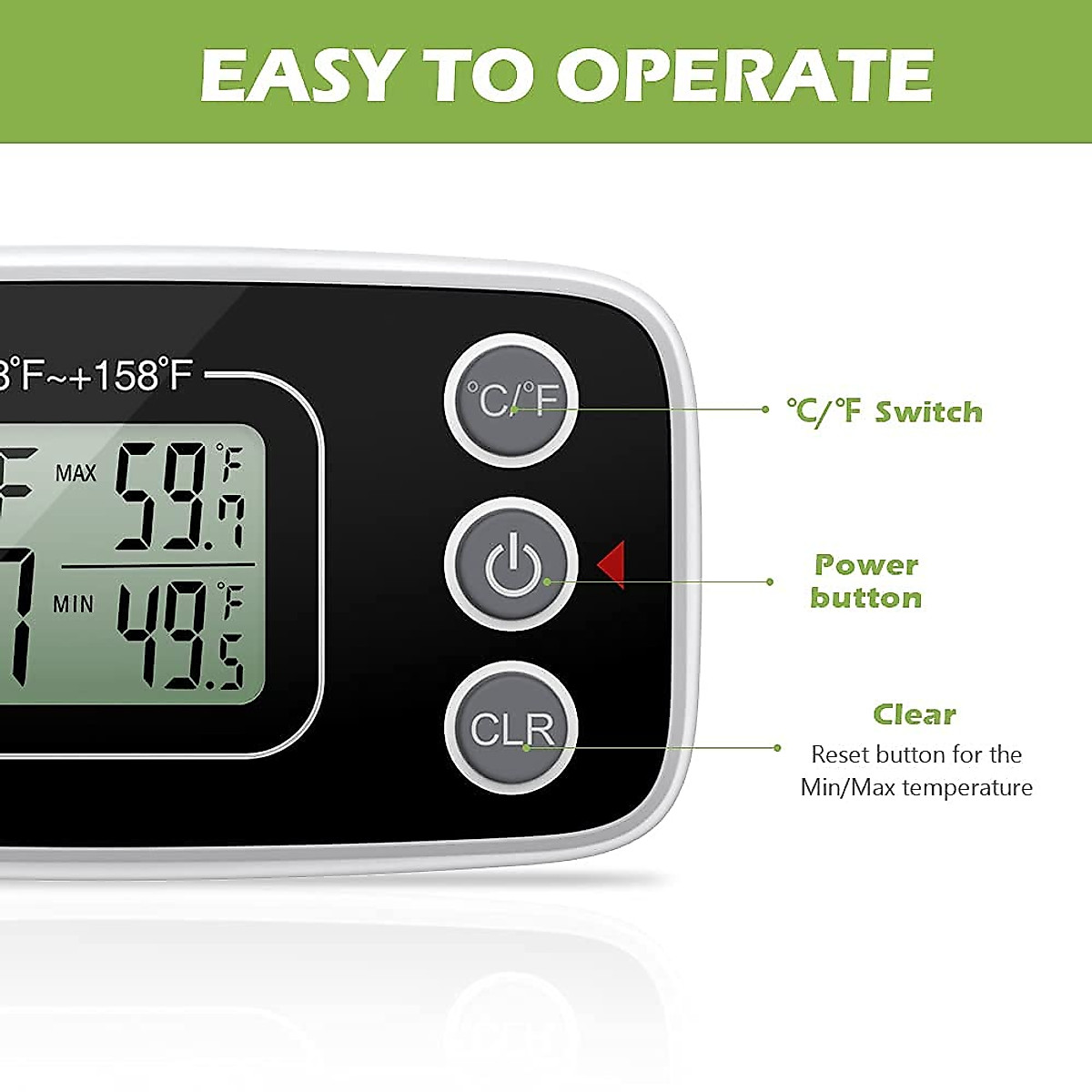 KeeKit Refrigerator Thermometer, 4 Pack Digital Freezer Thermometer, Upgraded Fridge Thermometer with Large LCD Display, Max/Min Record Function for Kitchen, Home, Restaurants - Black