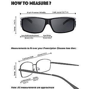 The Fresh High Definition Polarized Wrap Around Shield Sunglasses for Prescription Glasses - Gift Box Package (F701-Black, Grey(Including side lens))