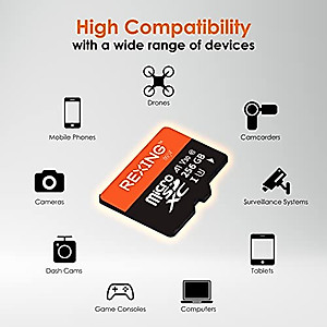 RexingUSA 256GB microSDXC UHS-3 4K Full HD Video High Speed Transfer Monitoring SD Card with Adapter for Dash Cams, Surveillance System, Security Camera, & Body Cam